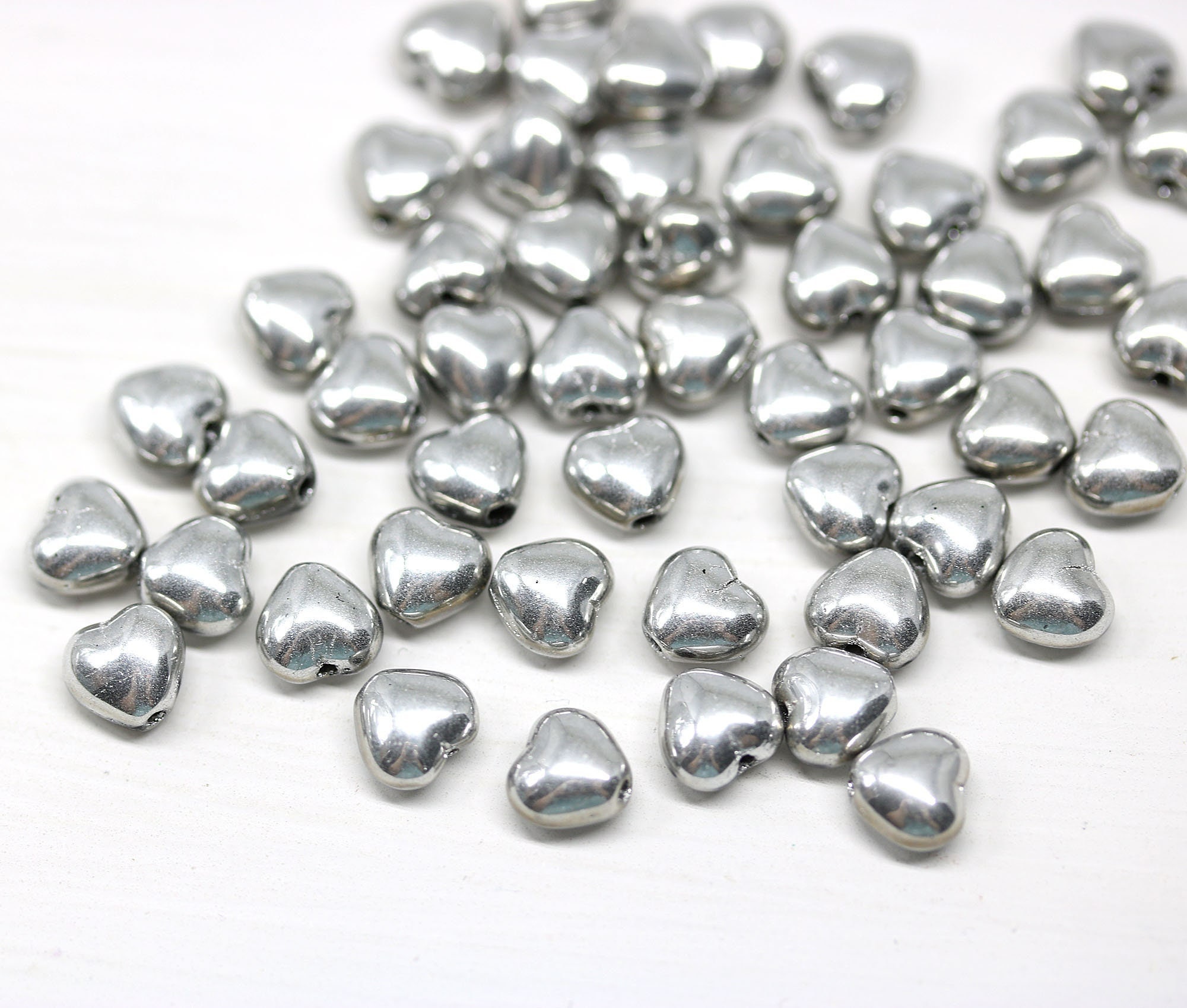 6mm Small Silver Heart Beads Czech Glass Pressed Hearts 50pc - 3337 - Etsy