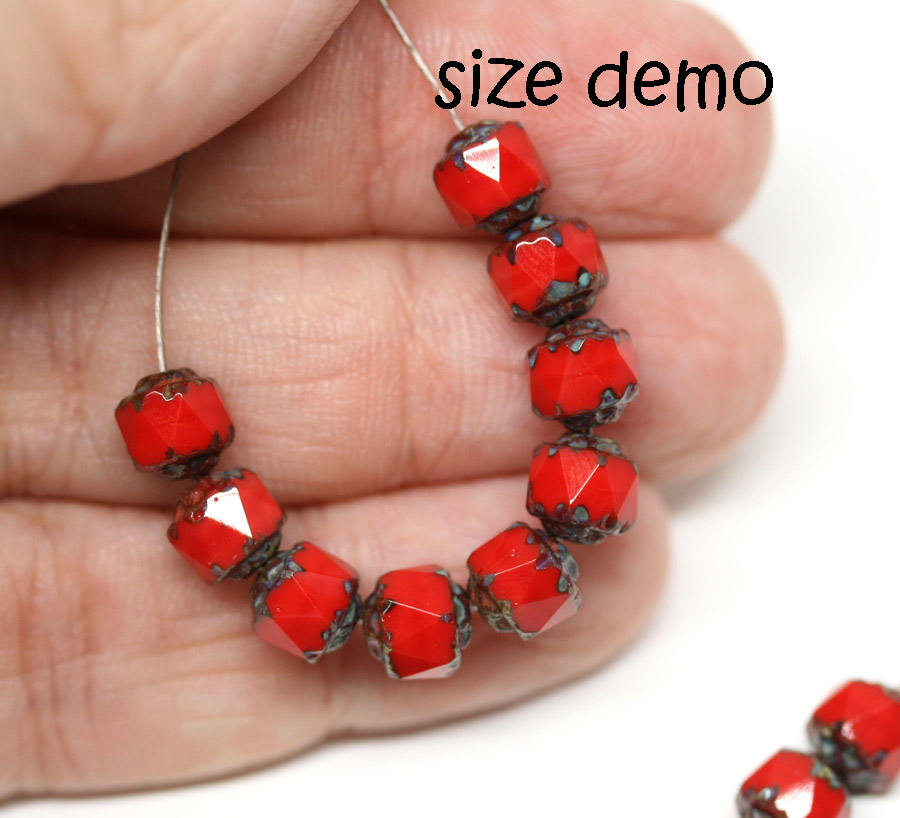 Opaque Red Cathedral Beads 6mm Picasso Czech Glass Round Beads | Etsy