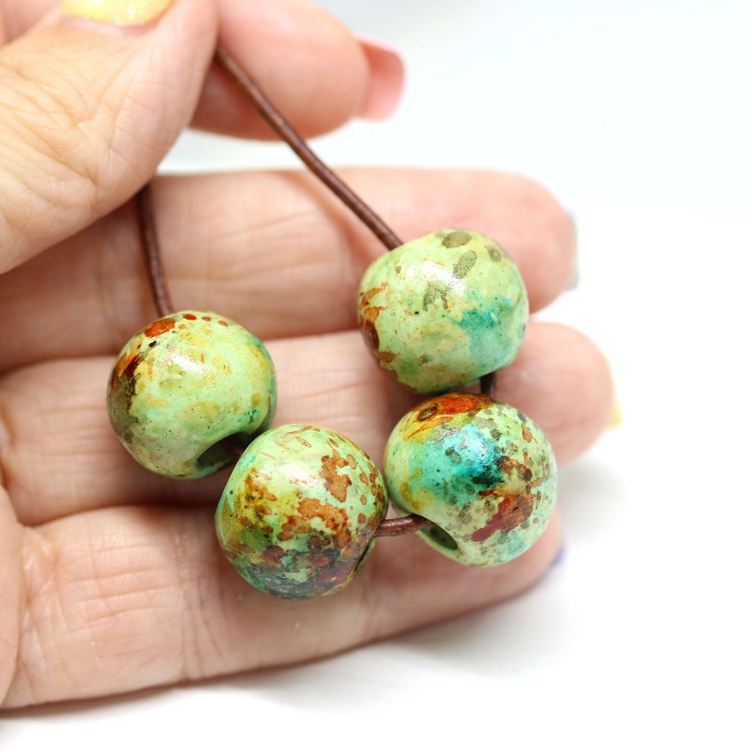 14mm Green Ceramic Organic Round Beads, Earthy Colored Ball Beads for ...