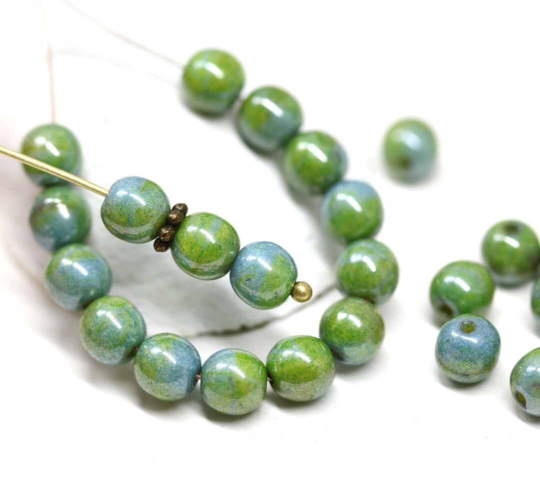 6mm Blue Green Druk Round Czech Glass Bead Spacers 30pc - 1672 - Etsy