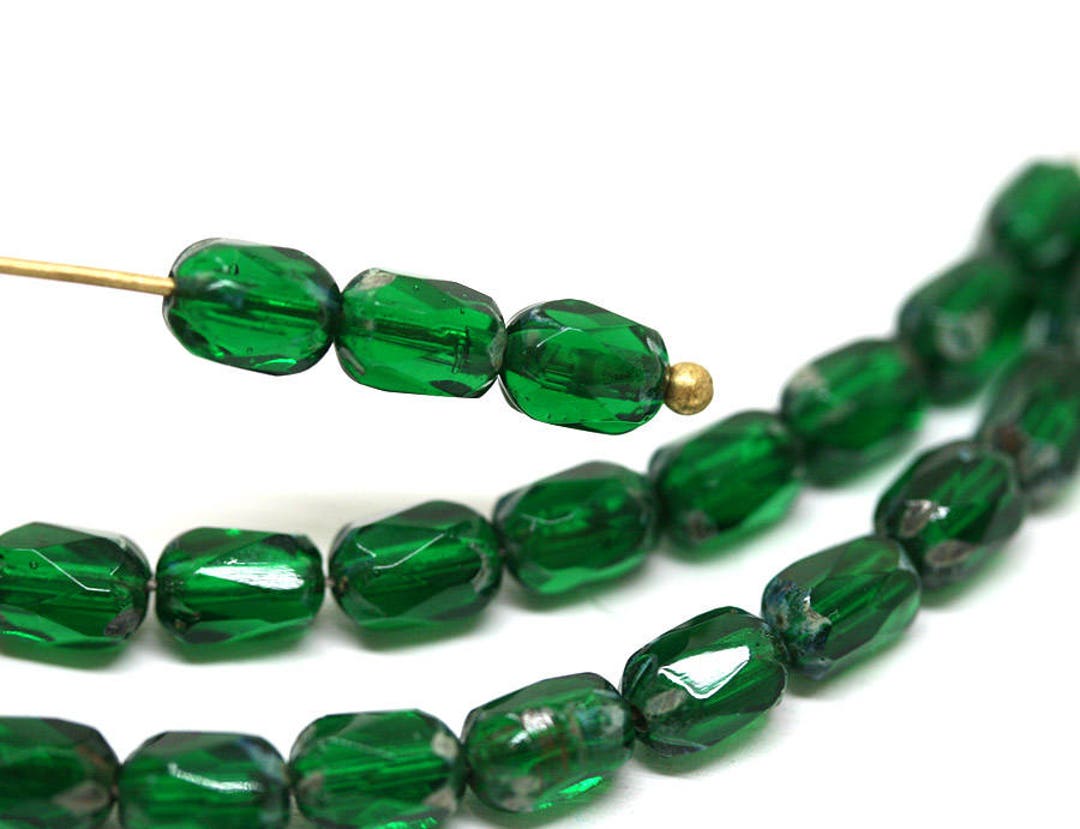 6x4mm Dark Green Rice Beads Picasso Czech Glass Fire Polished Small ...
