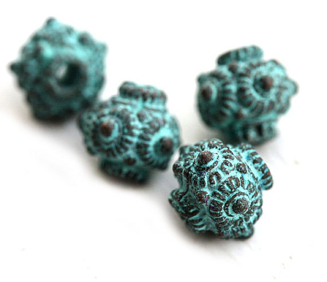 9mm Verdigris Patina Round Metal Beads, Greek Casting Ornament Copper ...