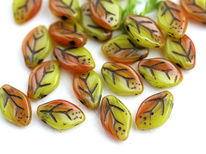 12x7mm Autumn Leaf Beads Yellow Orange Leaf Black Inlays Czech - Etsy
