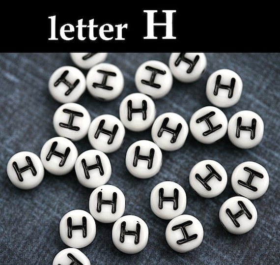 Glass Alphabet Beads H Letter White With Black Inlay | Etsy