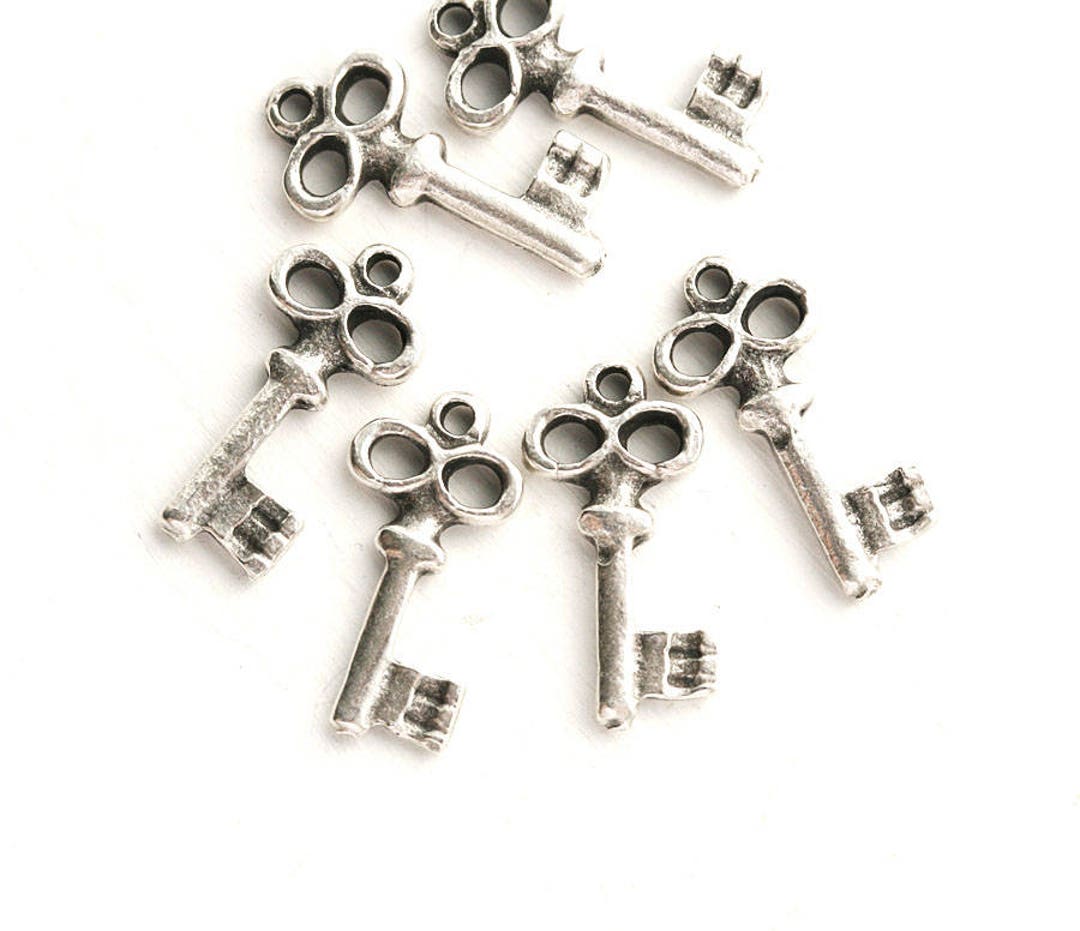 Antique Silver Skeleton Key Charms, Small Silver Key Beads, Greek Metal ...