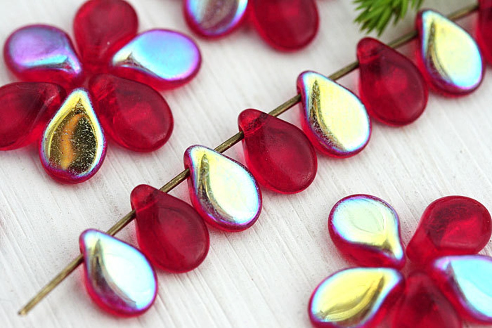 Siam Red Pip Beads AB Finish Czech Glass Flat Drops Red - Etsy