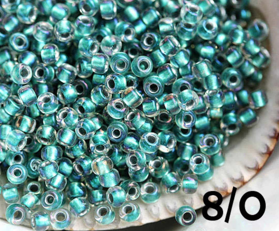 Teal Seed Beads Size 8/0, Inside Color Rainbow Crystal Teal Lined N 264 ...