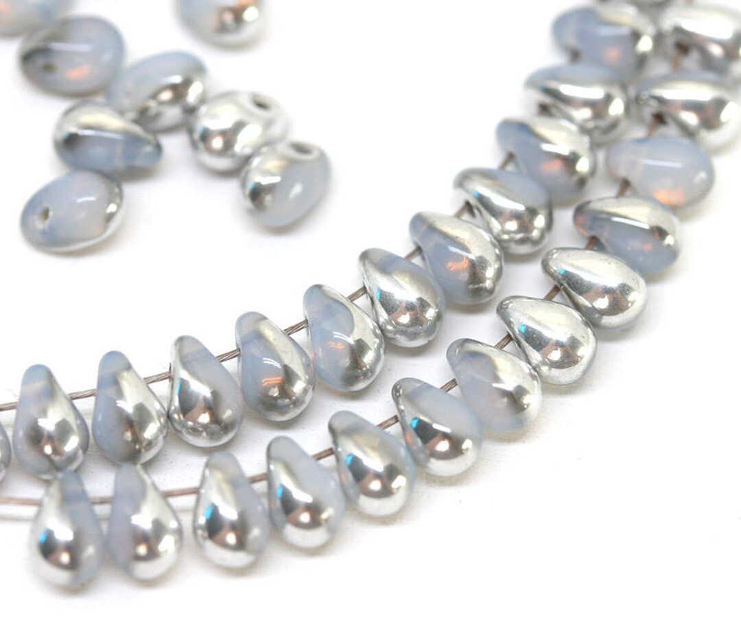 Opal White Small Drops Silver Luster Czech Glass Teardrops White Silver ...