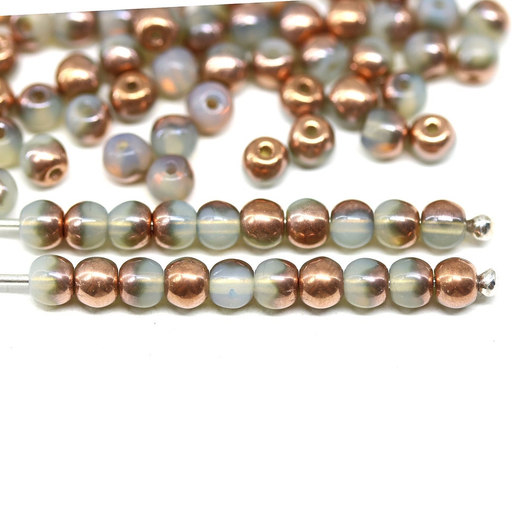 4mm Opal Czech Glass Beads Round Spacers Druk Beads Copper Coating ...