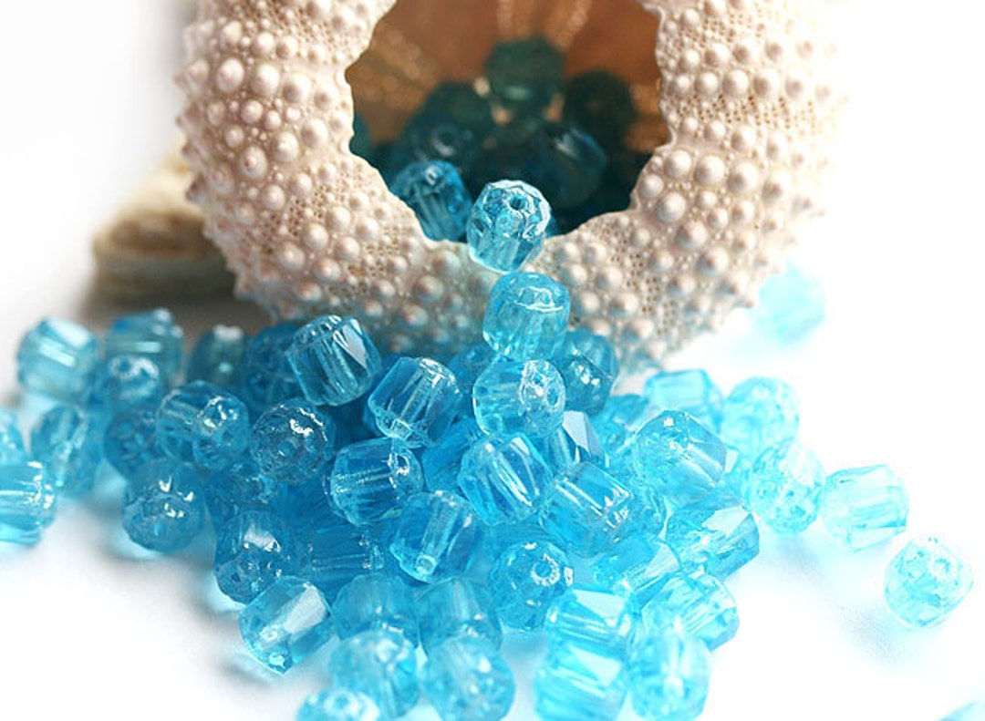 Aqua Blue Czech Glass Beads 6mm Cathedral Round Beads, Sea Color, Fire ...