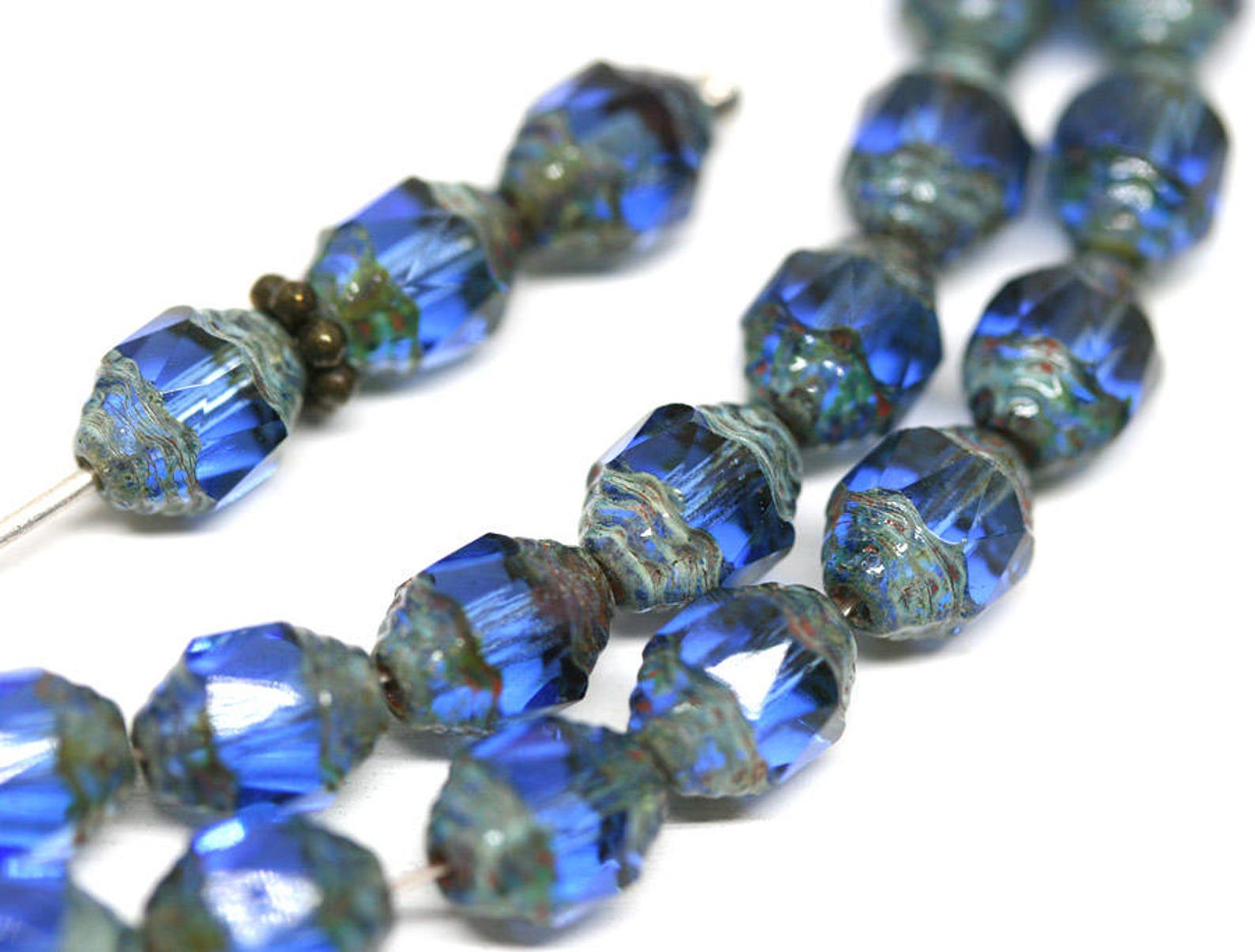 8x6mm Blue Cathedral Beads Picasso Czech Glass Barrel Beads | Etsy