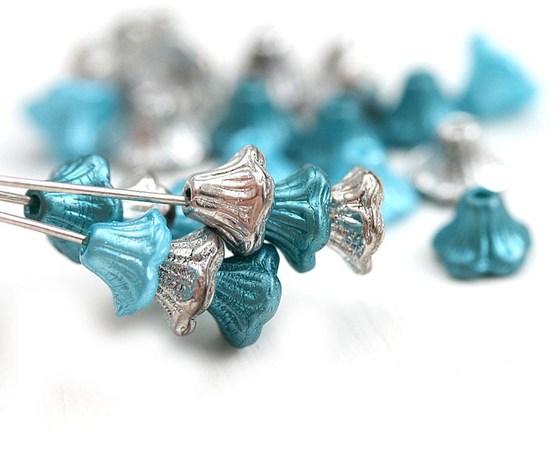 7x5mm Blue Silver Flower Cups Beads Mix Czech Glass Beads - Etsy