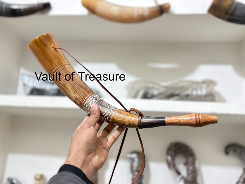 Handmade Viking War Horn: Natural Bovine Battle Trumpet, Leather Strap ...