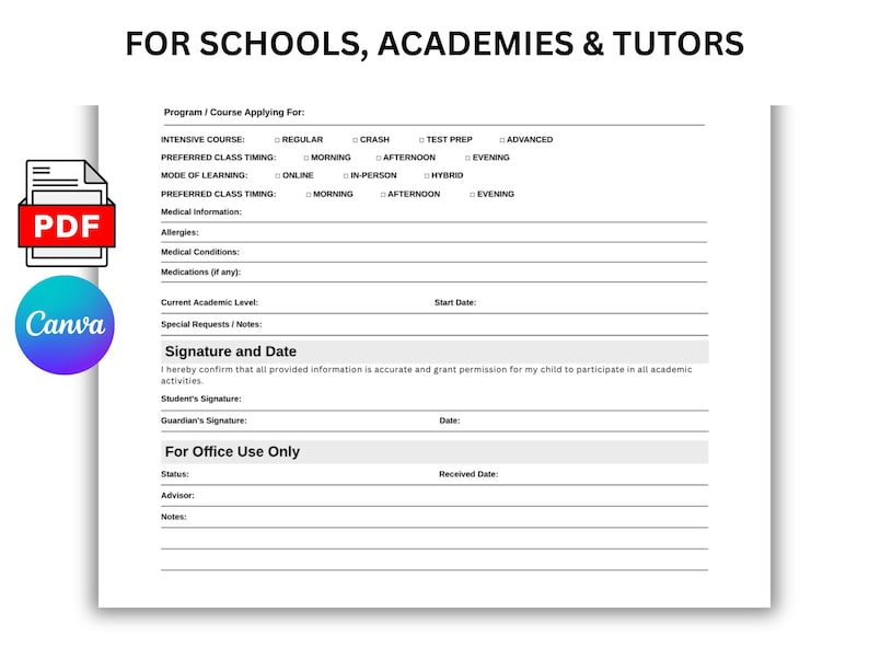 Editable Canva Student Registration Form, Printable Enrollment Form ...