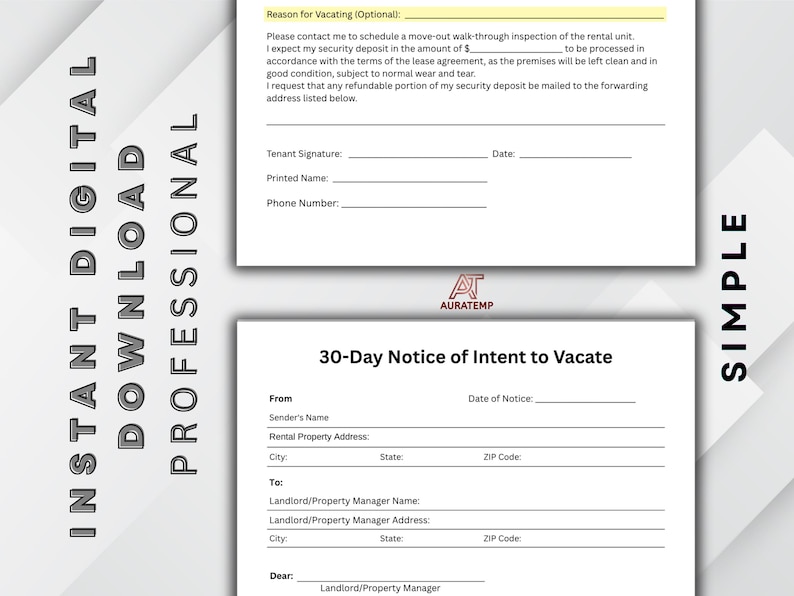 30 Day Notice to Vacate Letter Template, Printable Eviction Notice ...