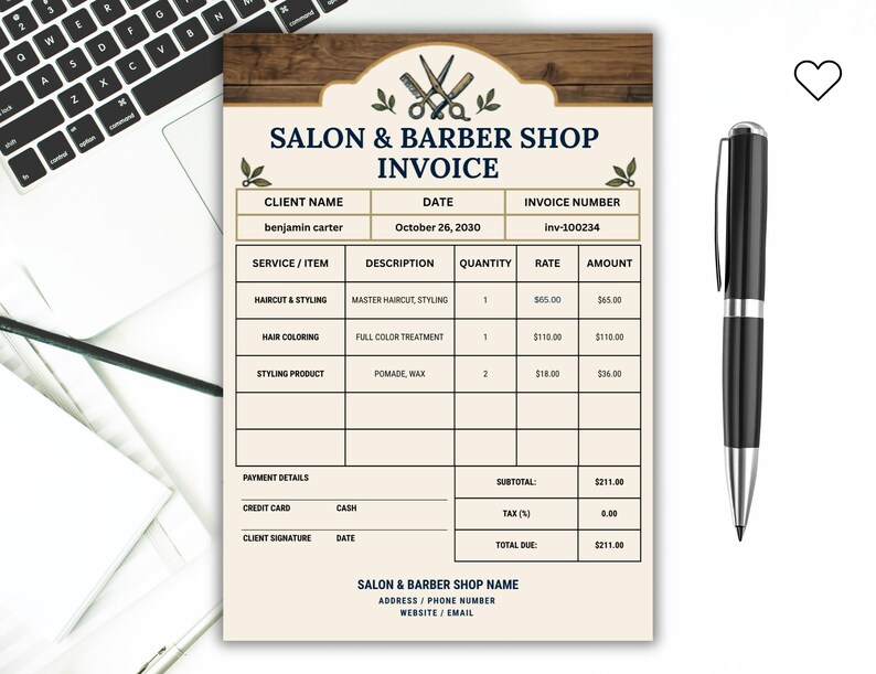 Plantilla editable de factura personalizada para peluquería en Canva ...