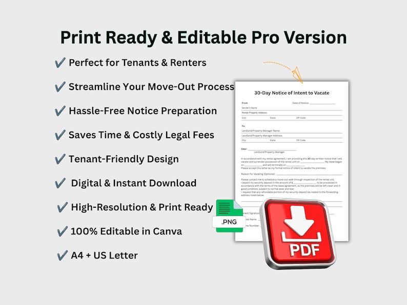 30 Day Notice to Vacate Letter Template, Printable Eviction Notice ...