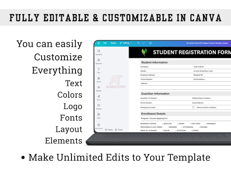 Editable Canva Student Registration Form, Printable Enrollment Form ...