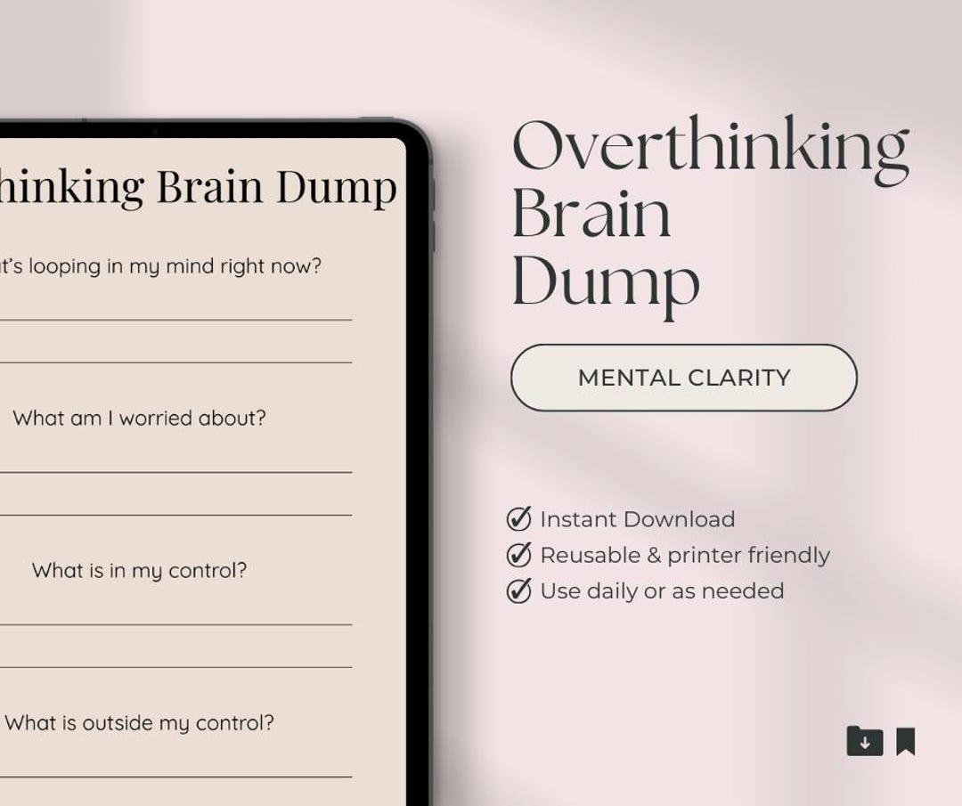 Overthinking Brain Dump Printable | Anxiety Relief Worksheet | Mental ...
