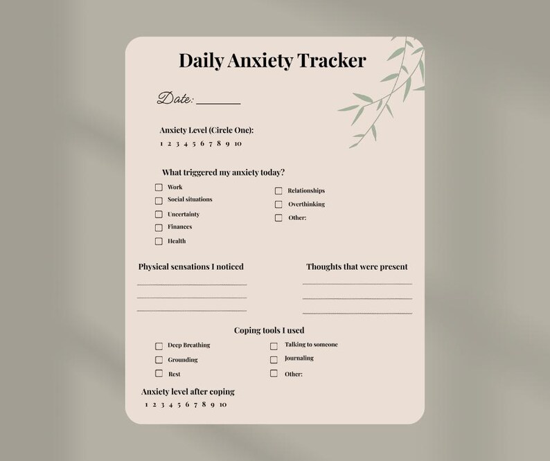 Anxiety Tracker Printable | Daily Anxiety Log | Mental Health Planner ...