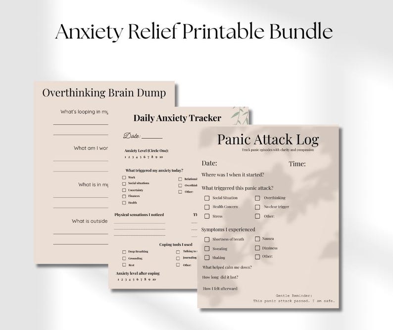 Anxiety Relief Printable Bundle | Anxiety Tracker & Panic Log ...