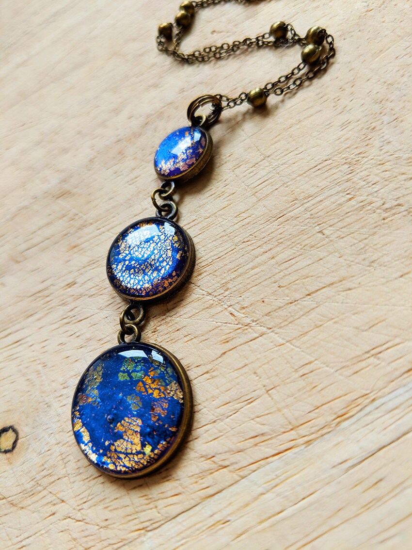 Antique gold and blue hippie boho long necklace | Etsy