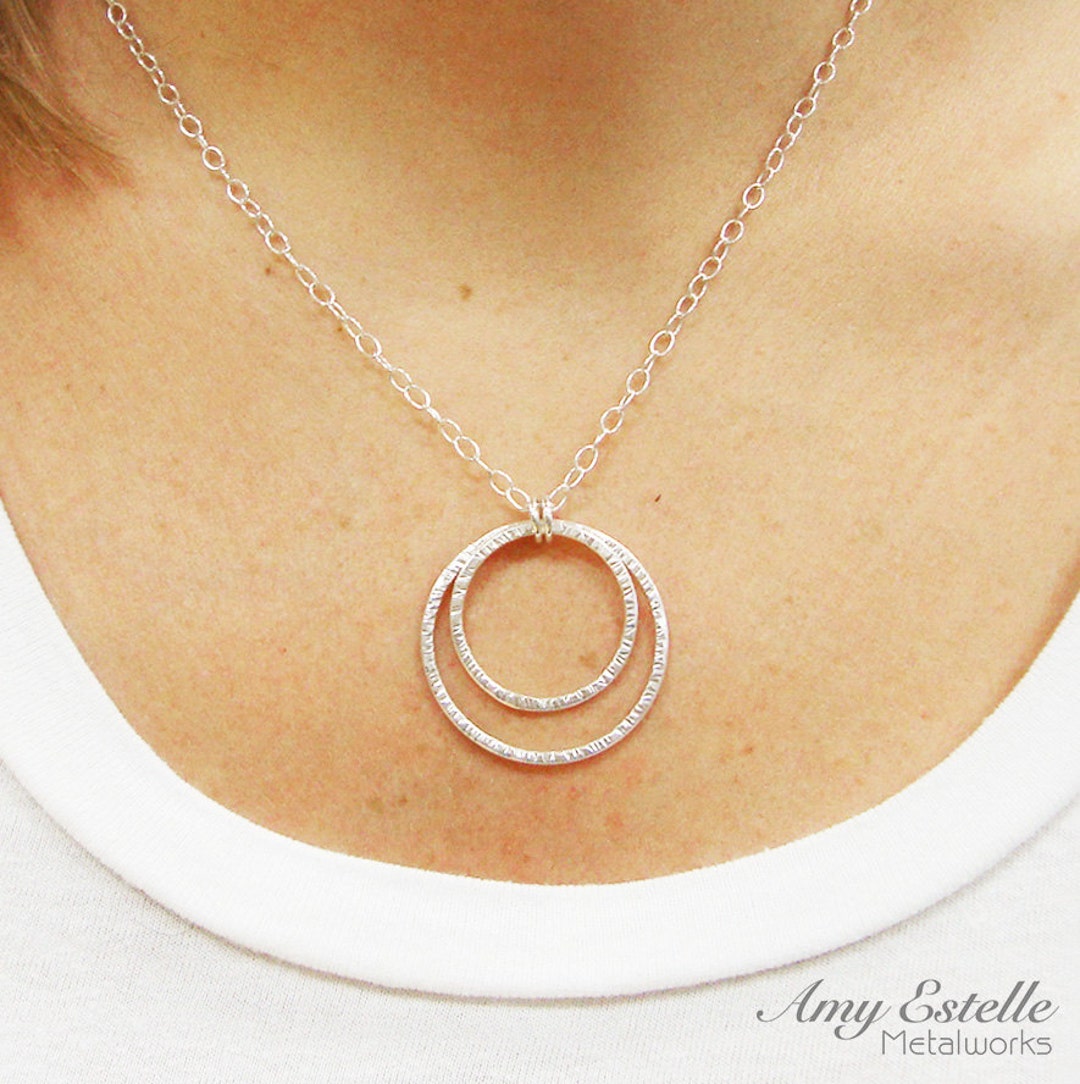 Sterling Silver Double Hoop Necklace Double Ring Necklace Eternity ...