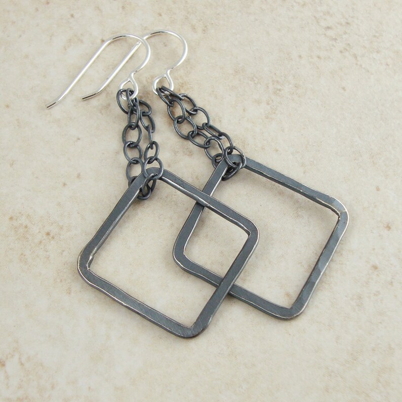 Silver Square Hoop Earrings Square Dangle Earrings Sterling Silver ...