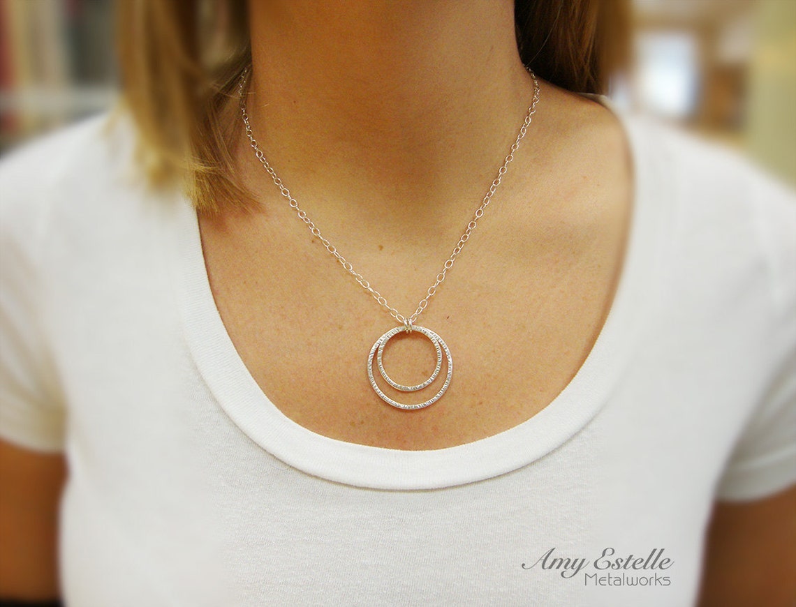 Sterling Silver Double Hoop Necklace Double Ring Necklace Eternity ...