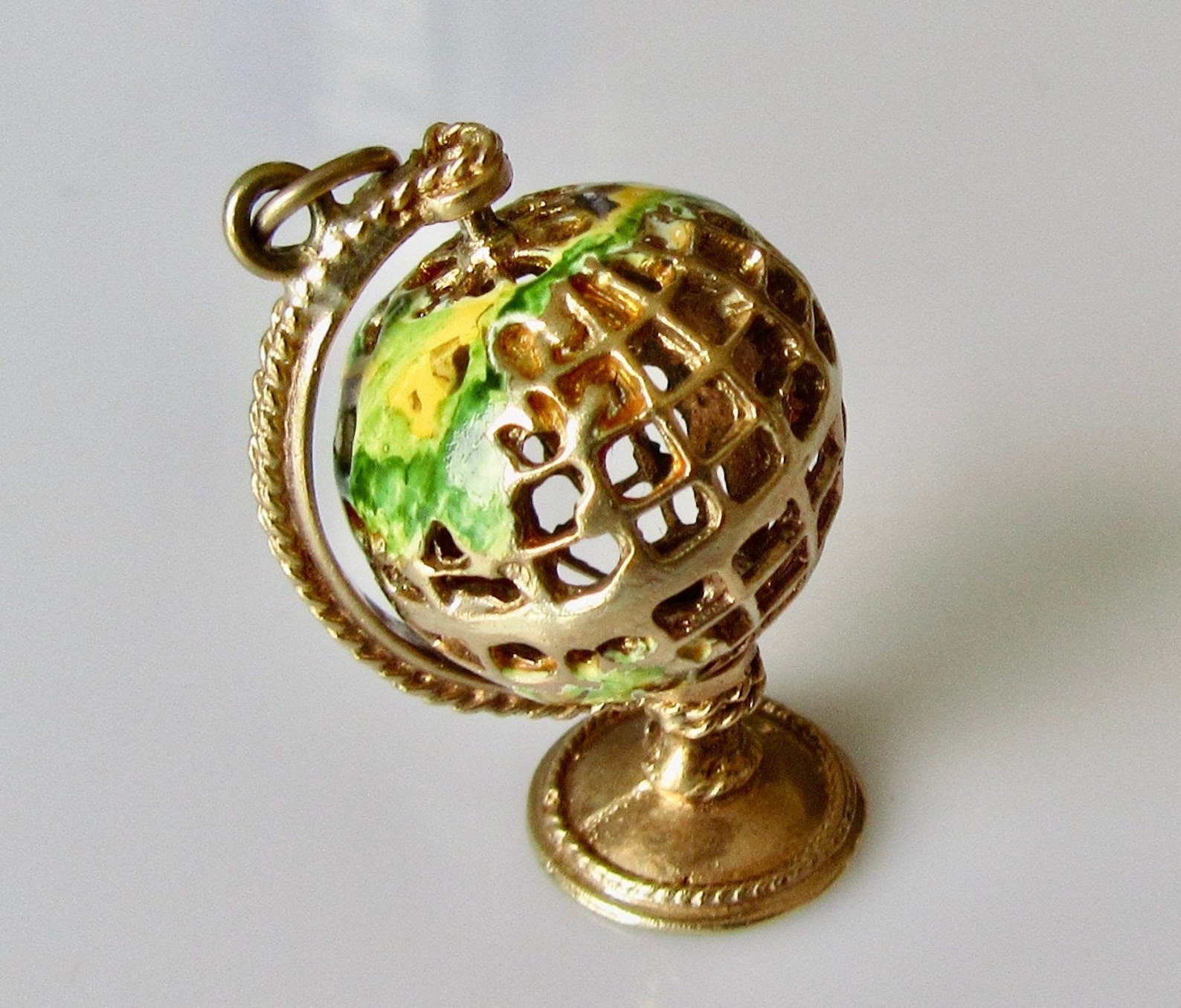 Large Vintage 9ct Gold Globe Enamel Moving Charm - Etsy