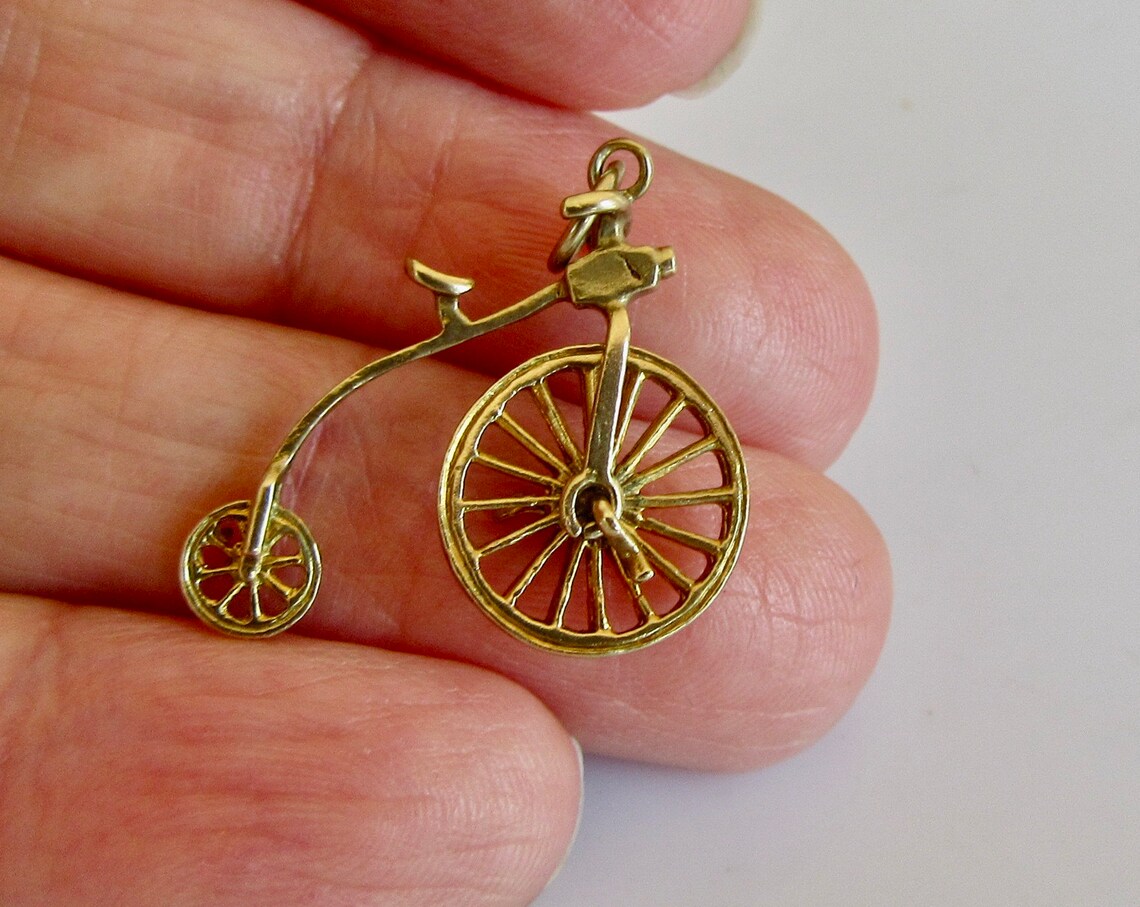 Nuvo 9ct Gold Penny Farthing Cycle Charm Moves | Etsy
