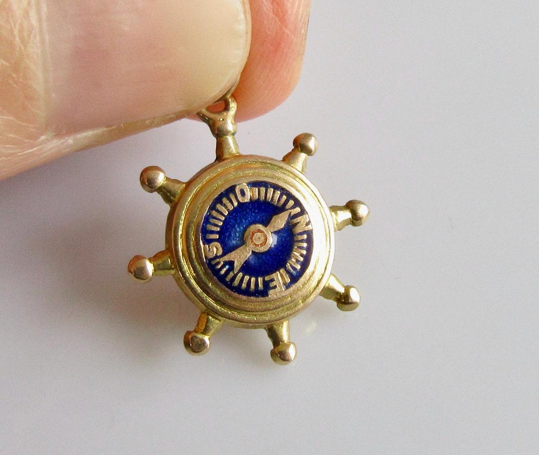 9ct Gold Ships Wheel Compass Enamel Hollow Charm or Pendant - Etsy