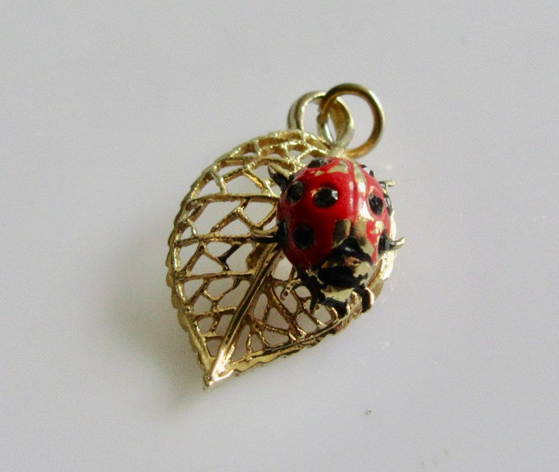 Nuvo 9ct Gold Ladybird Bug on a Leaf Articulated Enamel Charm - Etsy