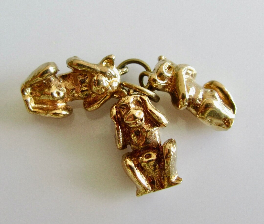 Solid 9ct Gold Three Wise Monkeys Charm or Pendant - Etsy