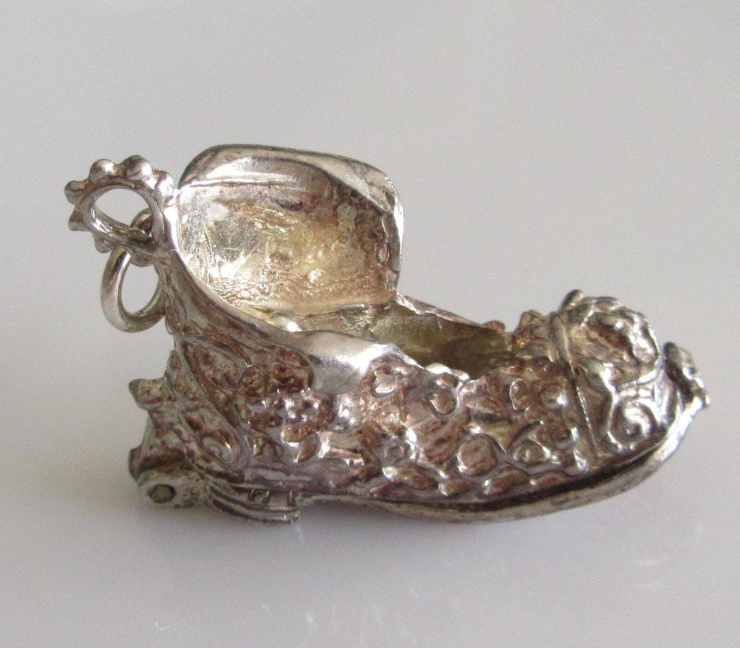 Large Embossed Silver Boot Man and Dog Inside Charm - Etsy