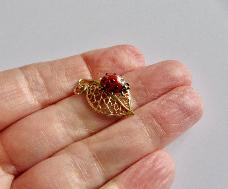 Nuvo 9ct Gold Ladybird Bug on a Leaf Articulated Enamel Charm - Etsy