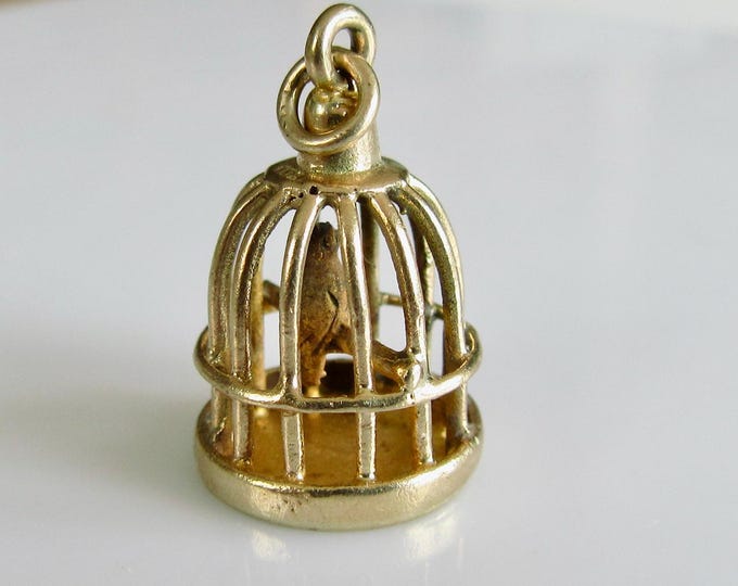 9ct Gold Bird in a Cage Charm or Pendant - Etsy