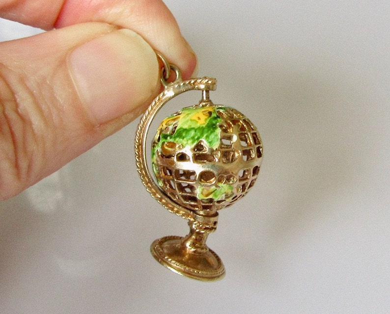 Large Vintage 9ct Gold Globe Enamel Moving Charm - Etsy