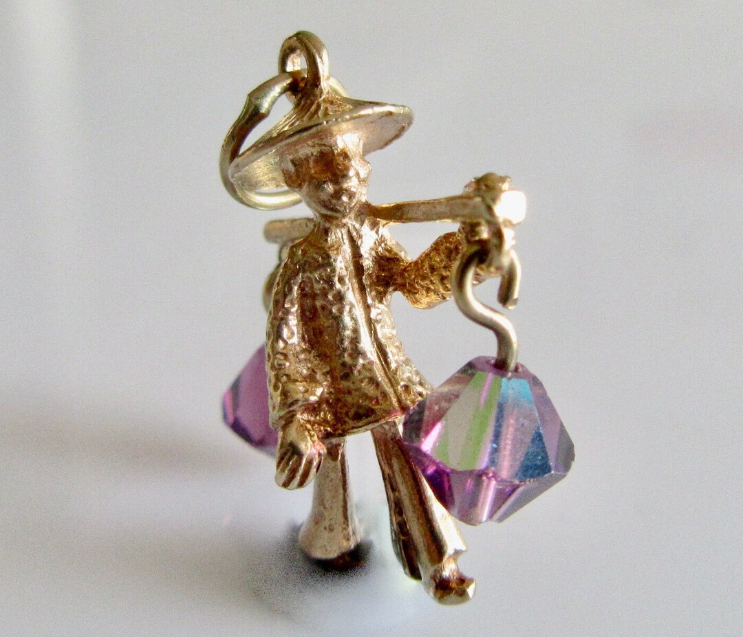 9ct Gold Eastern Man Charm With Green Crystal Pails - Etsy