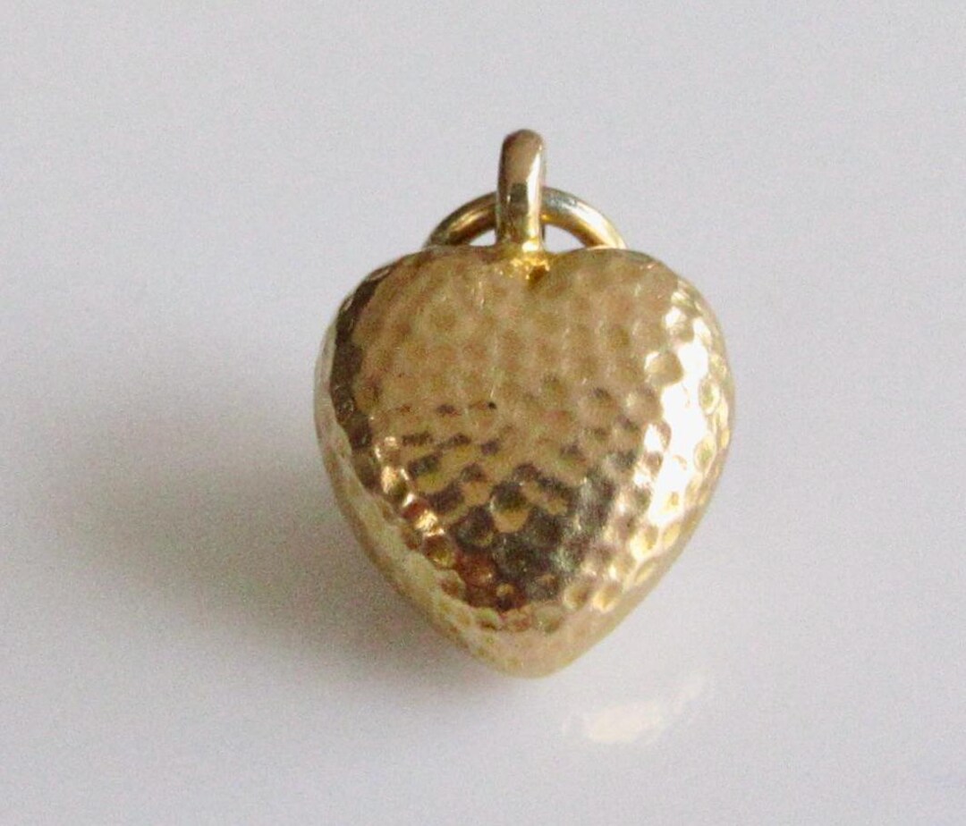 9ct Gold Small Puffy Hammered Heart Charm or Pendant - Etsy