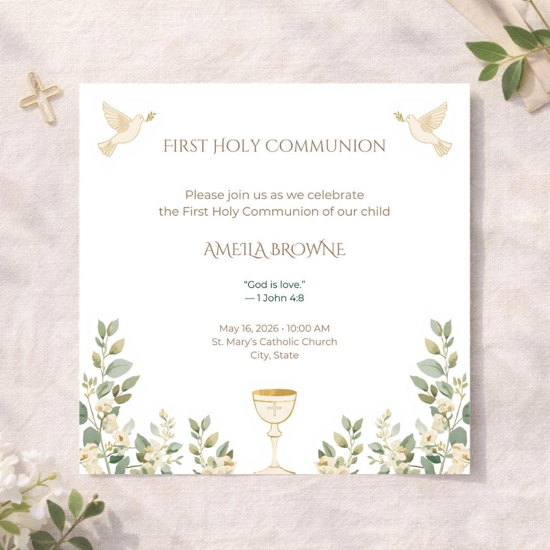 Holy Communion| Communion Invitation | Editable Canva Invite | Girl ...