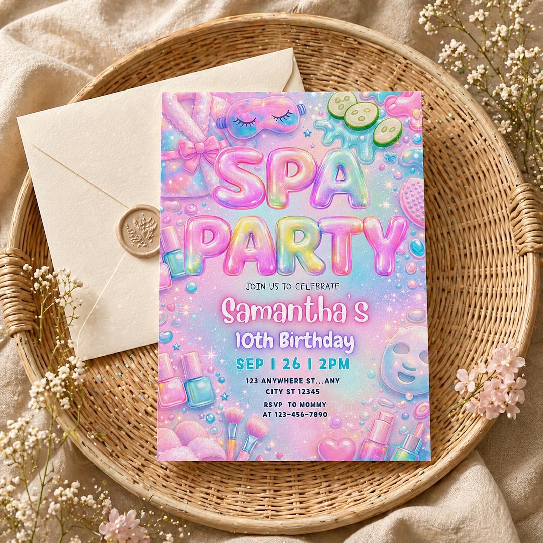 Spa Birthday Invitation Girls Pamper Party Invite Sleepover Spa ...