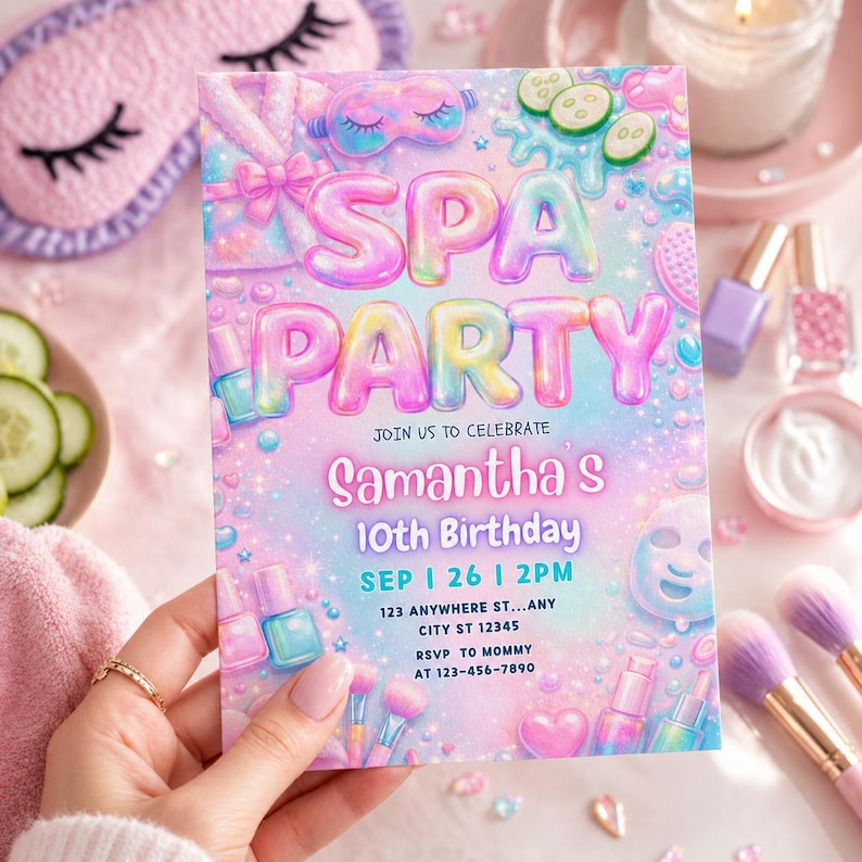 Spa Birthday Invitation Girls Pamper Party Invite Sleepover Spa ...