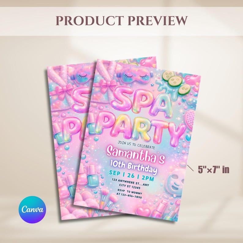Spa Birthday Invitation Girls Pamper Party Invite Sleepover Spa ...