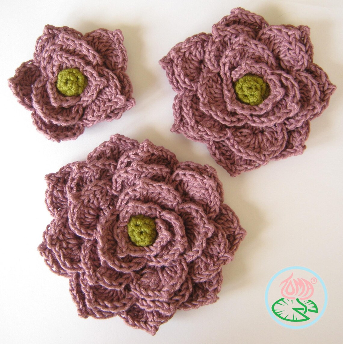 Crochet Flower Brooch (3 Sizes and 4 Variations) - PDF Pattern (digital ...