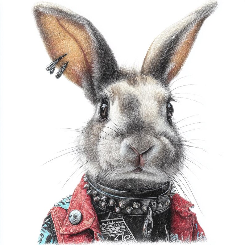 Punk Rabbit Clipart Bundle, Watercolor Gothic Bunny PNG Graphics ...