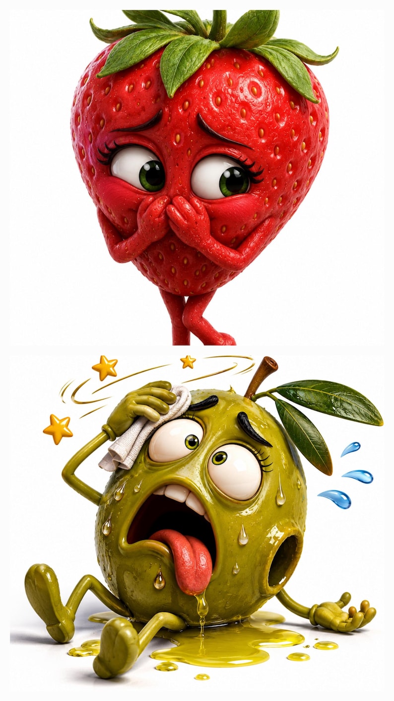 Funny Fruits Vegetables Clipart Bundle | Cartoon Produce Characters ...