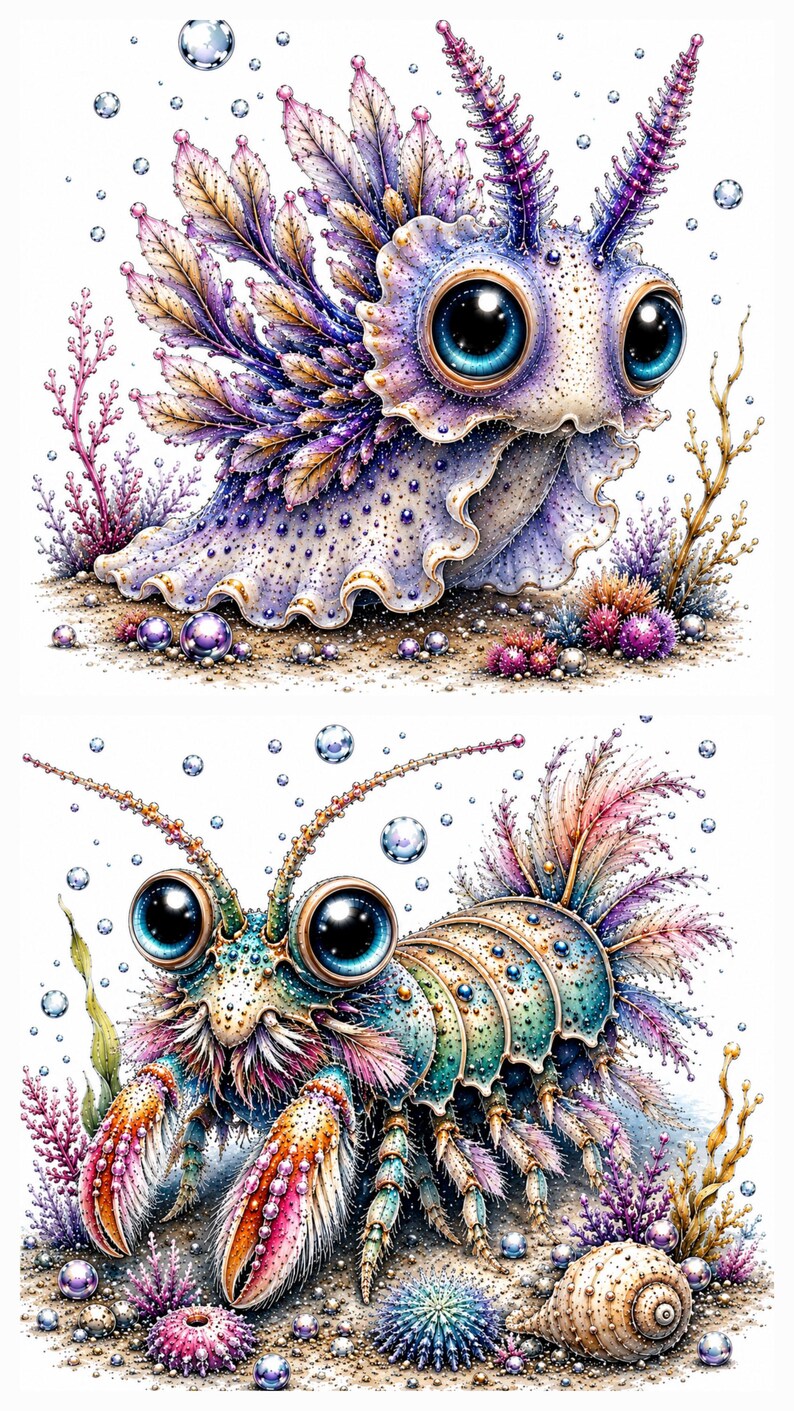 Kawaii Ocean Animal Clipart Bundle, Watercolor Sea Creatures PNG (25 ...