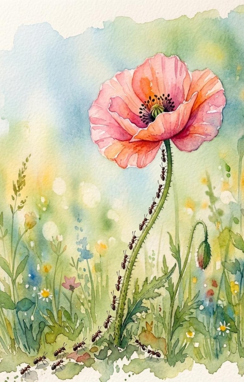 Watercolor Ants Life Clipart Bundle | Cottagecore Garden Floral PNG ...