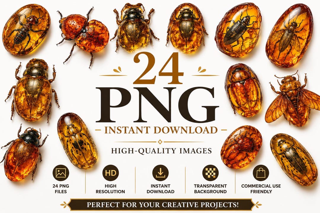 Amber Insect PNG Clipart Bundle | Preserved Beetles, Bees, Flies ...